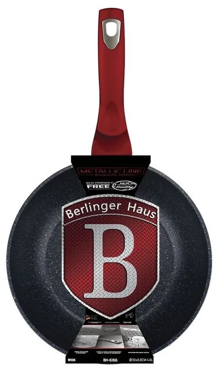 BERLINGERHAUS Pánev WOK s mramorovým povrchem 30 cm Burgundy Metallic Line BH-6166