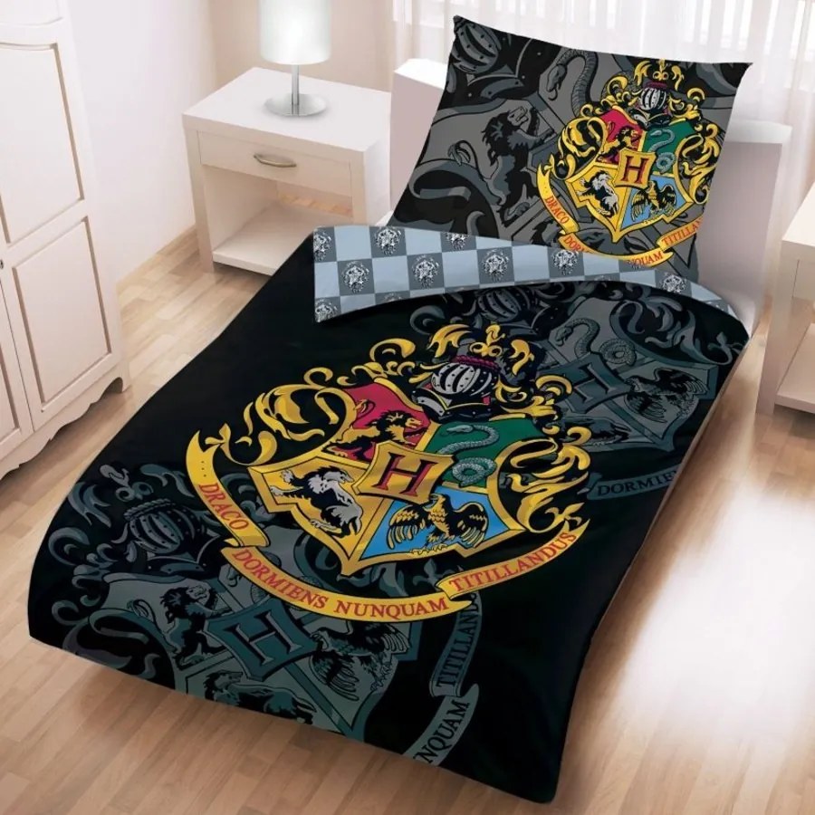 Bavlnění ložní povlečení Harry Potter - motiv erb školy Bradavice - 100% bavlna - 70 x 90 cm + 140 x 200 cm