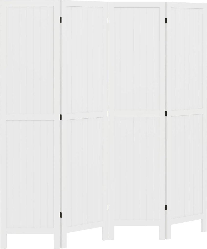 HOMCOM Dřevěné Předěly do Interiéru Skládací 4 Panely Dřevo 160 x 170 cm Bílá