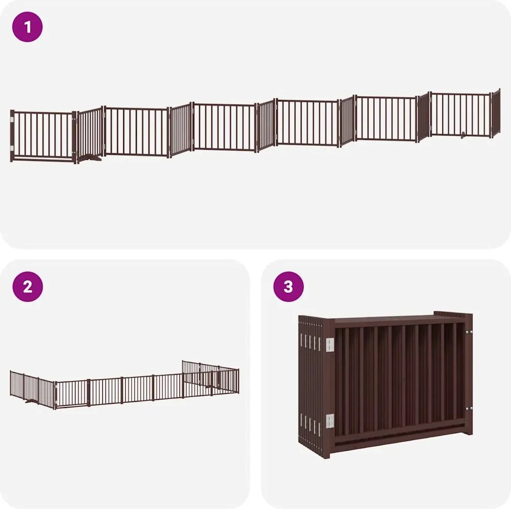 Zábrana pro psy s dvířky skládací 12 panelů hnědá 960 cm topol 3155748