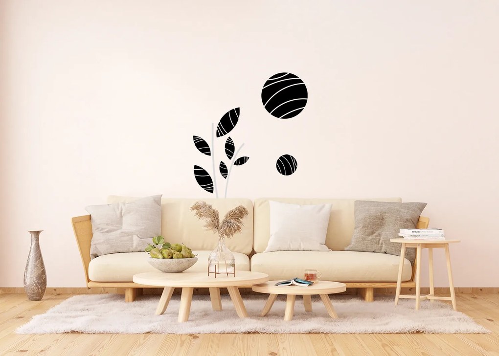 Samolepka na zeď Černo-Bílá Abstrakce s Květinami | 65 x 85 cm | DFL0486