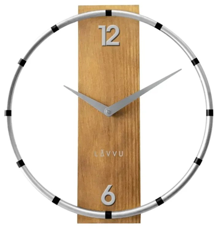Nástěnné hodiny Lavvu Compass Wood stříbrná, pr. 31 cm
