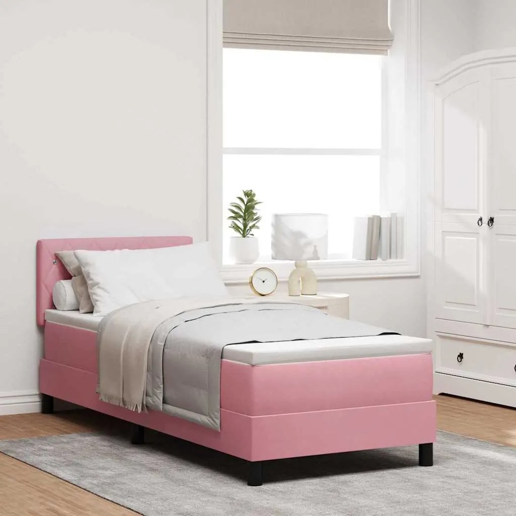 Postel s boxspringem s matrací s čelo Růžová 80 x 200 cm samet 3339073