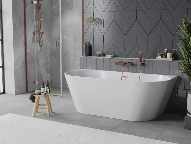Mexen Oval Slim volně stojící přistěnná vana 170 x 80 cm, bílá, přepad kartáčovaný měď - 52661708000-65