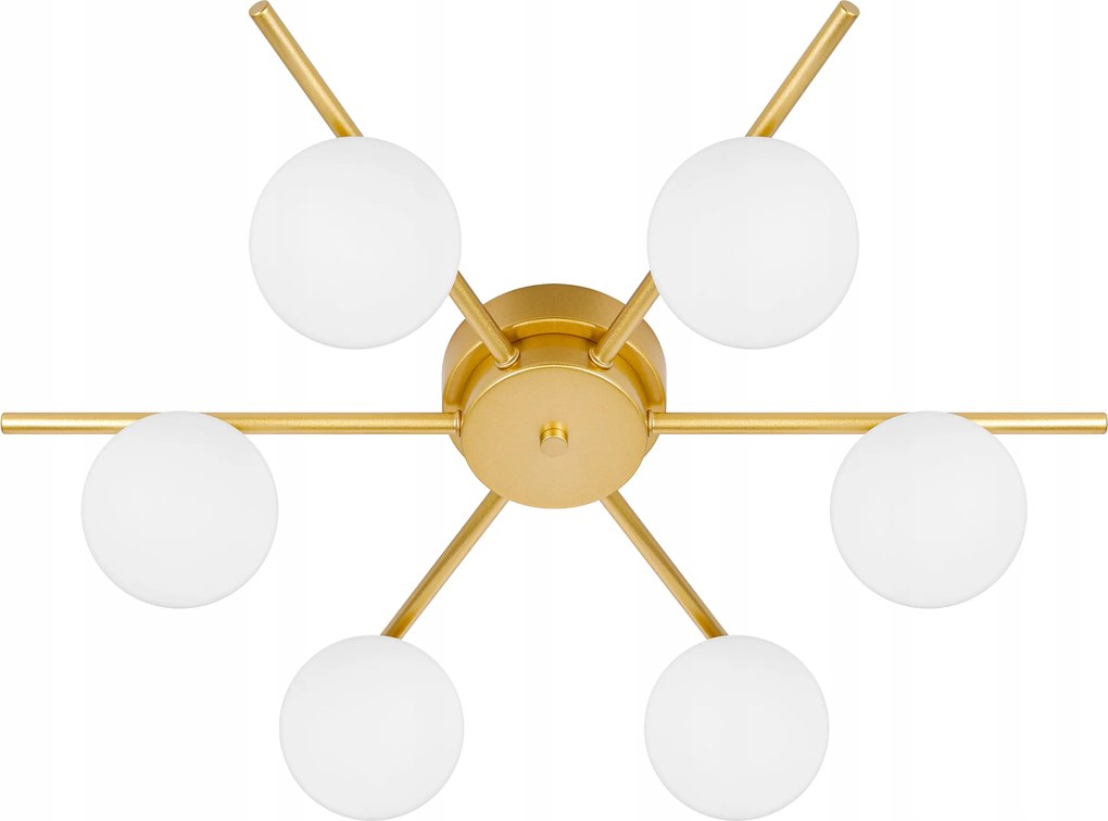 Závěsné stropní svítidlo lustr skleněná koule 6x G9 Loft 58 cm zlatá bílá