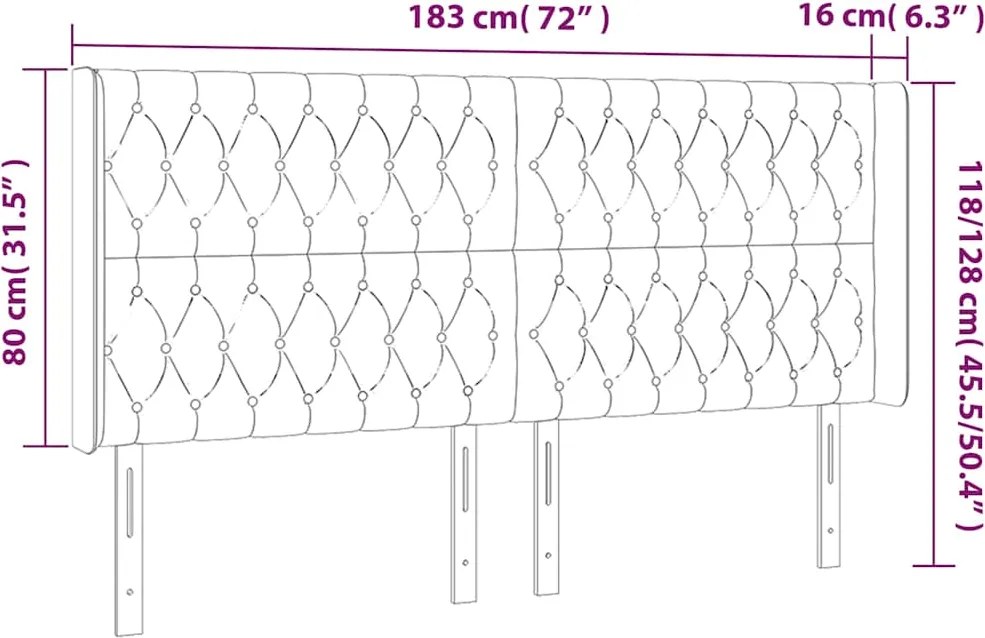 Čelo postele s LED černé 183 x 16 x 118/128 cm samet 3124446