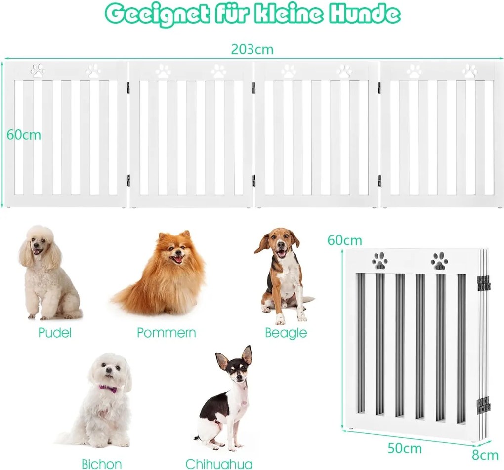 Costway Bariéra pes ochranná branka dřevěná skládací schodišťová brána 60 cm