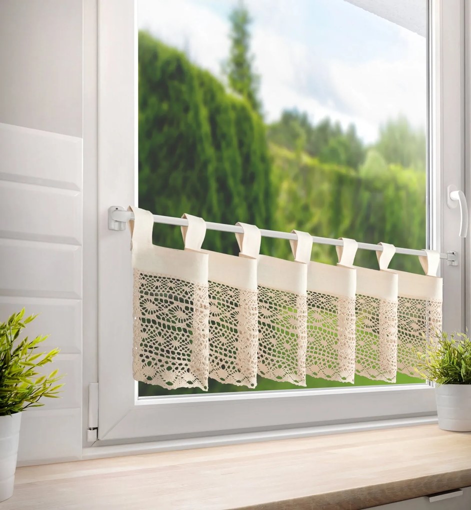 KRÁTKÁ ZÁCLONA NA POUTKÁCH MADDELINE 150X35 CM SVĚTLEBÉŽOVÁ