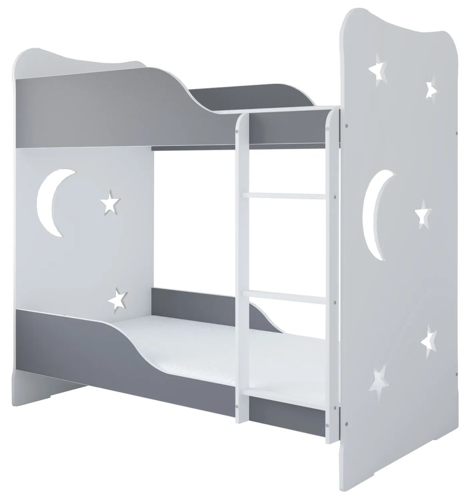 BabyBeds Dětská patrová postel STARS 180x80 Barevné provedení: Šedá, Úložný prostor: Ne, bez úložného prostoru