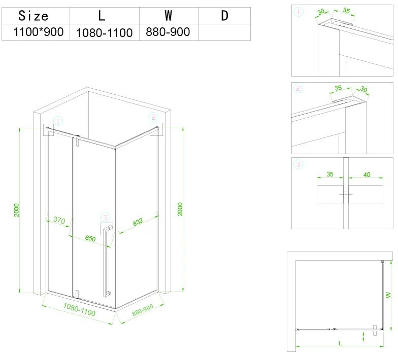 BPS-koupelny Obdélníkový sprchový kout HYD-OK12 110x90 černá/transparent