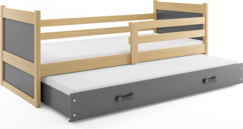 SMB Dětská postel s přistýlkou RICK 2, 90x190 cm Dekor: Grafit, Barva šuplíku: Zelená
