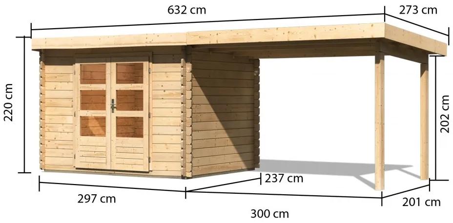 Dřevěný zahradní domek BASTRUP 3 s přístavkem Lanitplast Přírodní dřevo