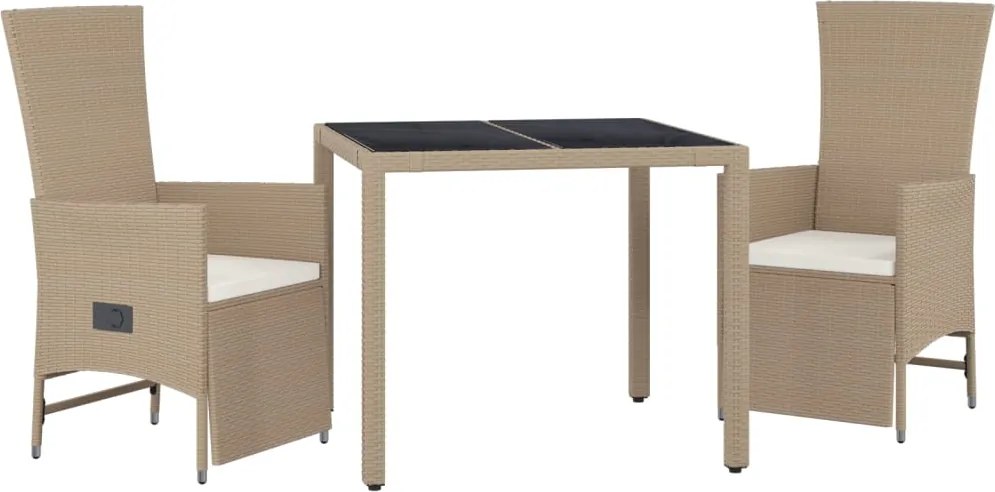 3dílný zahradní jídelní set s poduškami béžový polyratan 3157576