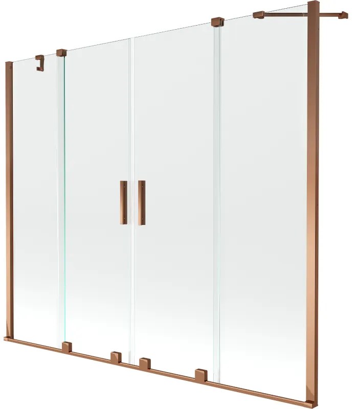 Mexen Velar Duo, 2-křídlová posuvná vanová zástěna 170 x 150 cm, 8mm čiré sklo, růžové zlato profil, 896-170-000-02-60