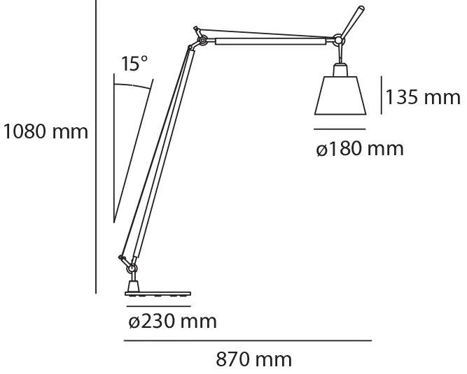 Artemide Tolomeo Basculante 180 Lettura, stojací lampa s vypínačem, pergamenové stínítko, 1x46W E27, výška 108+87cm
