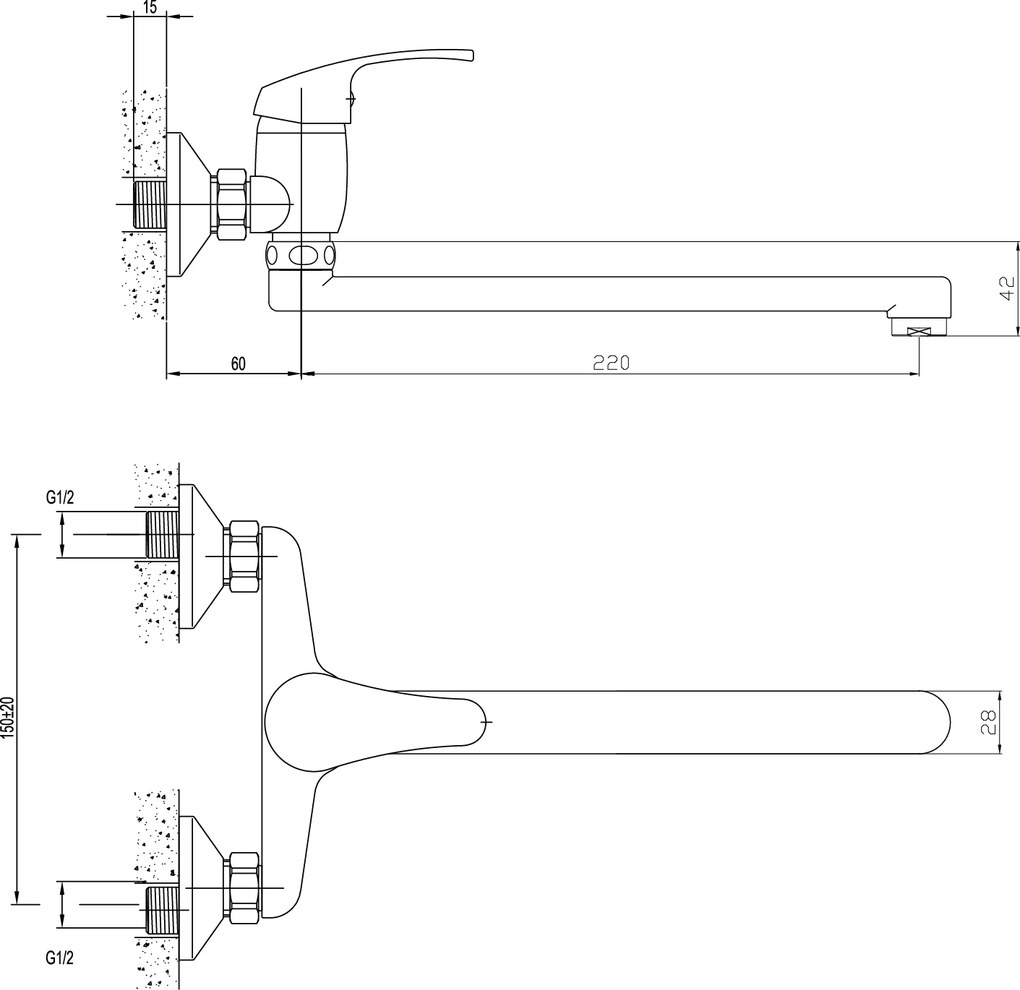 Aqualine, AQUALINE 35 nástěnná baterie, ploché ramínko, chrom, 52031