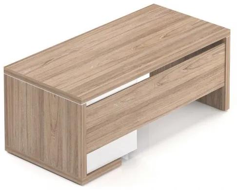 Stůl Lineart 180 x 85 cm + pravý kontejner a krycí panel / Jilm tmavý a bílá