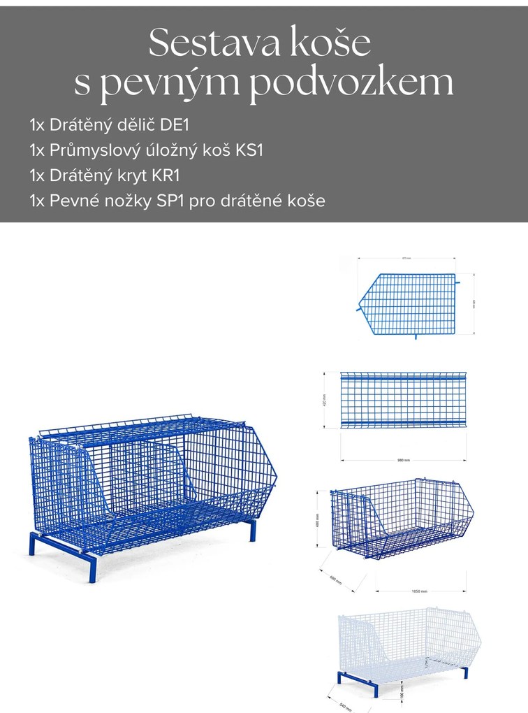 FEROPLAST spol. s.r.o Průmyslový úložný koš KS1, kompletní set 1 koše na pevných nohách