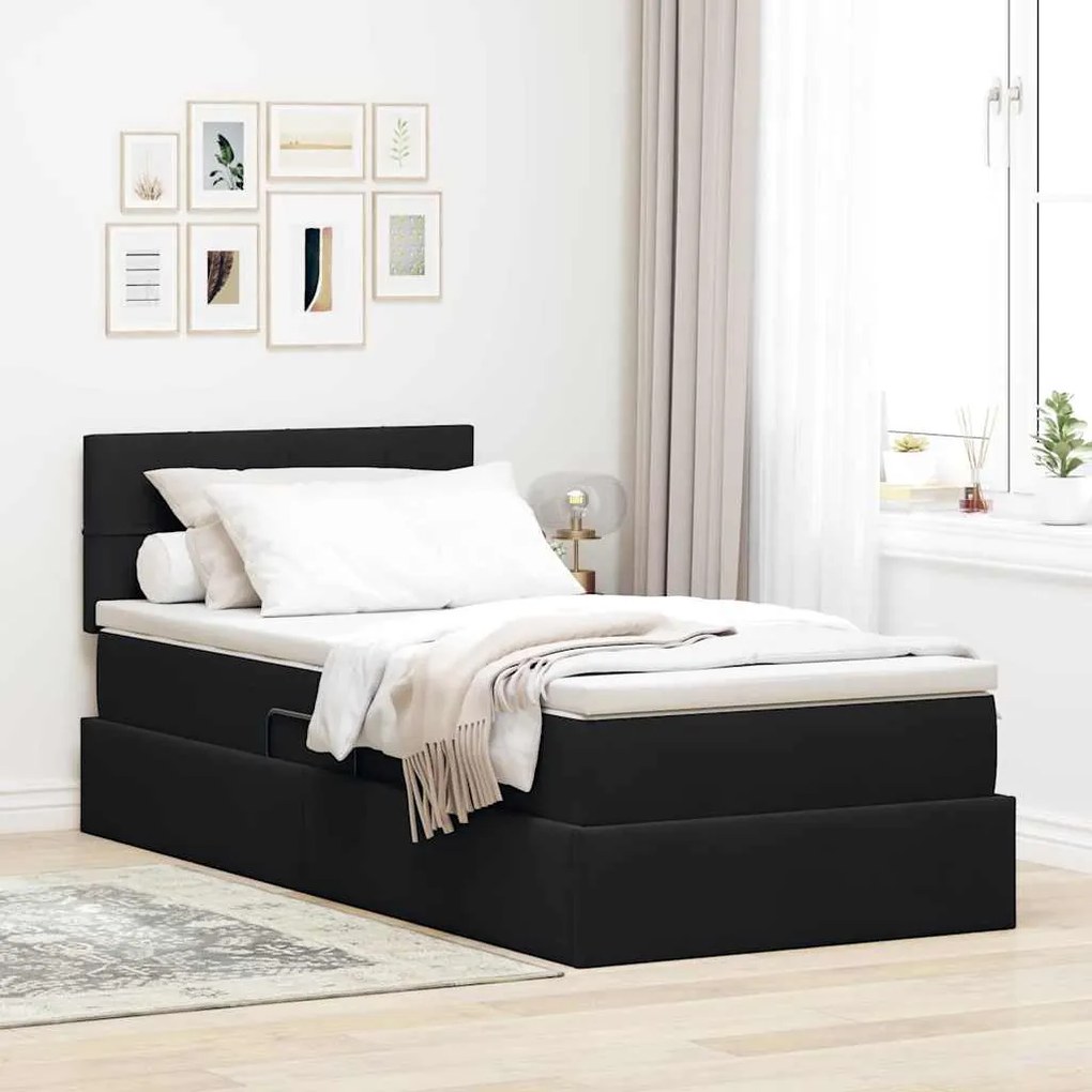 Postel s úložným prostorem s čelo Černá 90 x 190 cm samet 3370727
