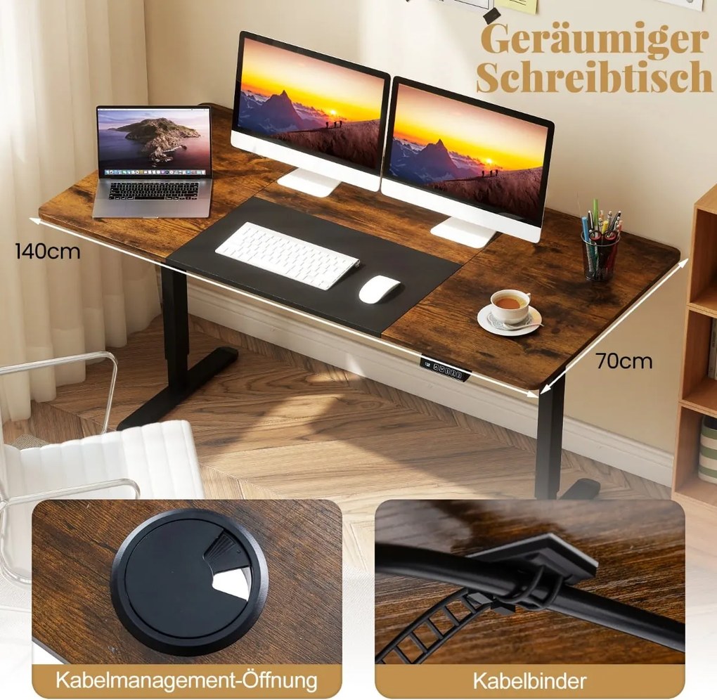 Costway Elektrický stojánek výškově nastavitelný stůl ergonomický – hnědý