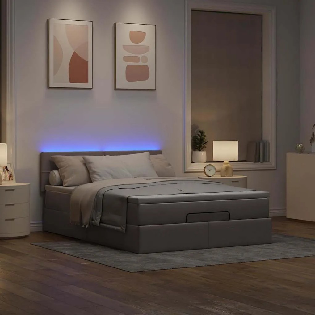 Osmanská postel s matrací & LED Taupe 140x190 cm Látka 3312309
