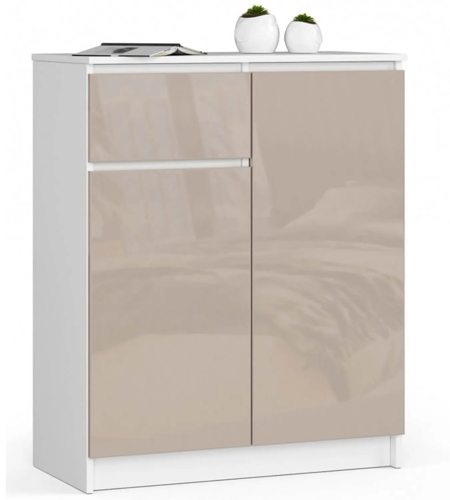 Komoda K80 2D1SZ bílá/cappuccino lesk