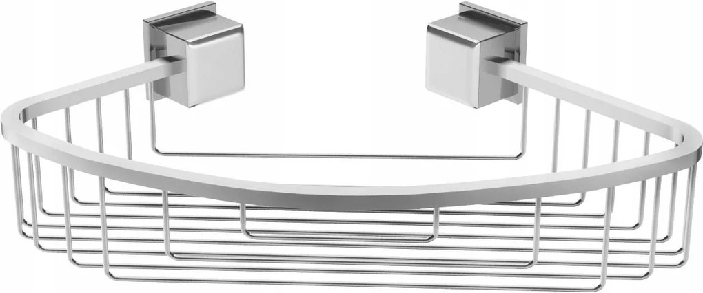 Rohová koupelnová polička s košíkem pod sprchu, kov