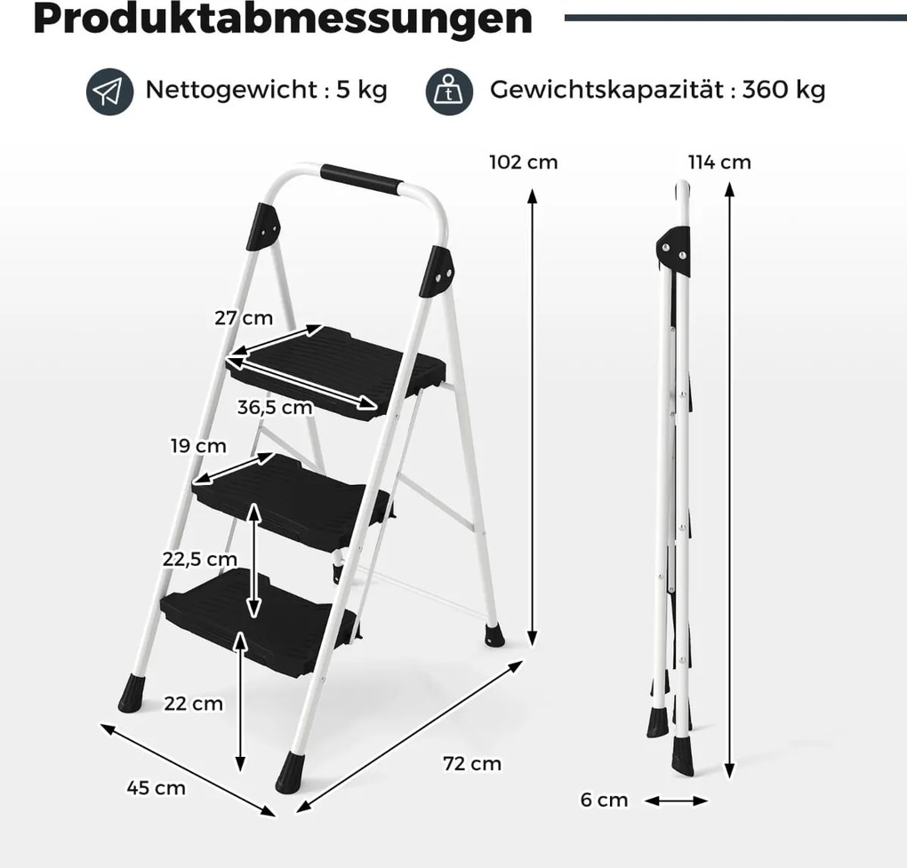 Costway Přenosný žebřík s polstrovaným madlem a protiskluzovými schůdky Skládací