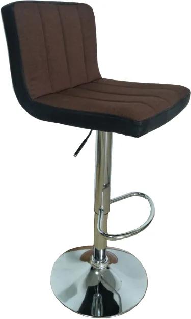 Otočná barová židle se sedákem v hnědé látce a černé ekokůži TK2003