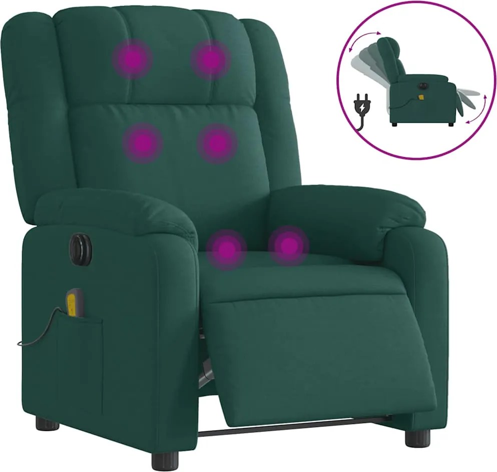 Elektrické masážní polohovací křeslo tmavě zelené textil 3205196