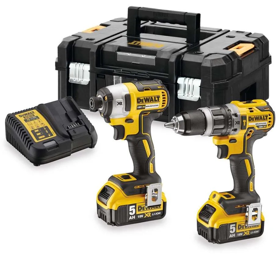 DeWALT - 18V AKU sada příklepové vrtačky a rázového utahováku, 2x aku 5,0 Ah XR, nabíječka DCK266P2T