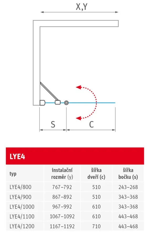 Roth LIMAYA LINE LYE4+LZ Jednokřídlé sprchové dveře + set profilů LZ pro instalaci do niky 120 cm LYE4/1200_LZ