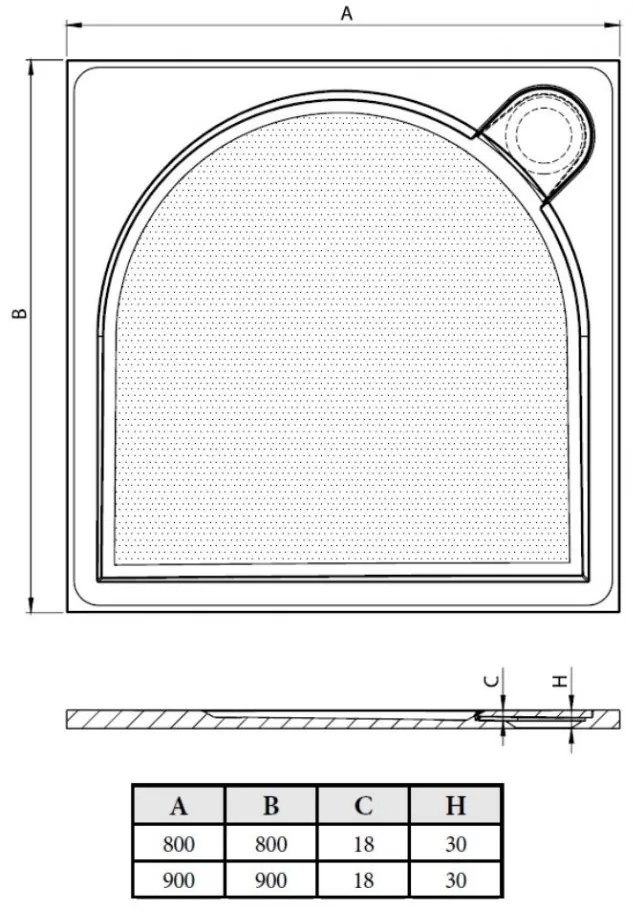 Olsen Spa Čtvercová mramorová sprchová vanička LAKA Rozměr A - 90 cm, Rozměr B - 90 cm VANKCCTVER90