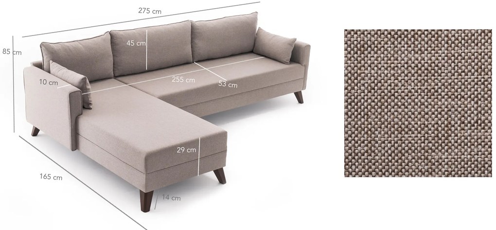 Hanah Home Designová pohovka BELLA krémová levá 275 cm 825BLC1512