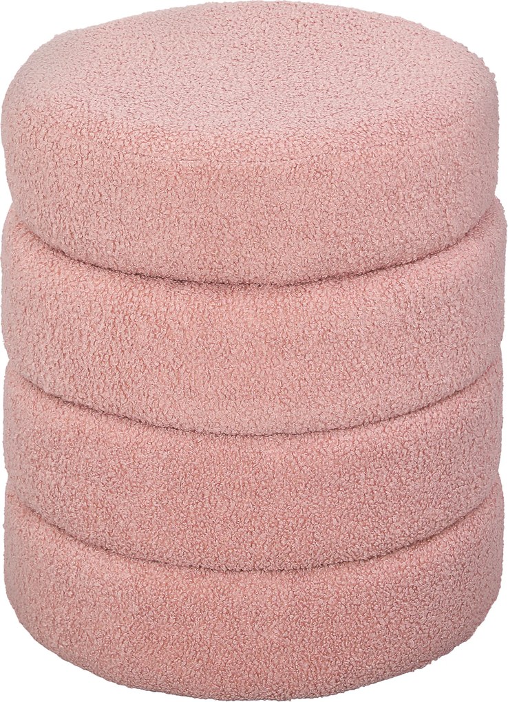 HOMCOM Taburet, kulatý, teddy fleece, do 120 kg, Φ40x45H cm, růžová