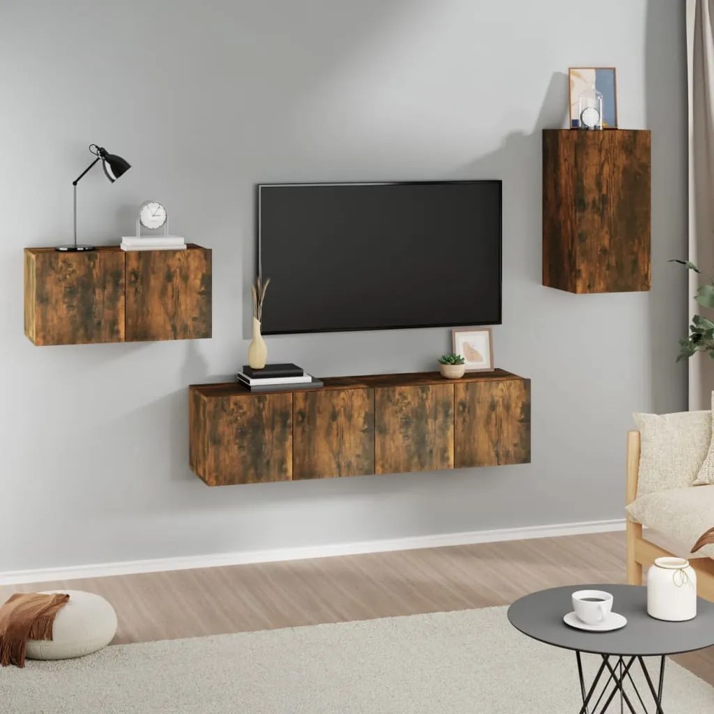 4dílný set TV skříněk kouřový dub kompozitní dřevo 3120260