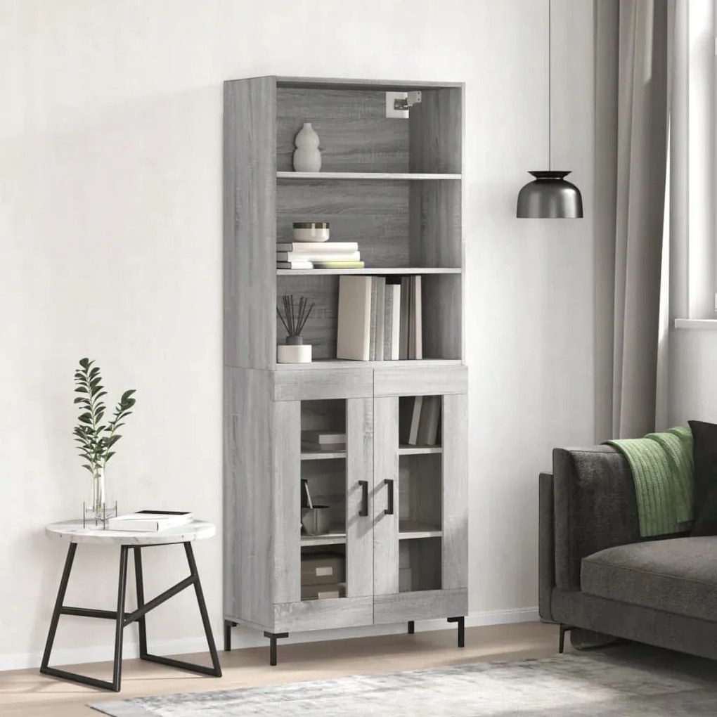 Fionshop 263888320 Skříň highboard šedá sonoma 69,5 x 34 x 180 cm kompozi