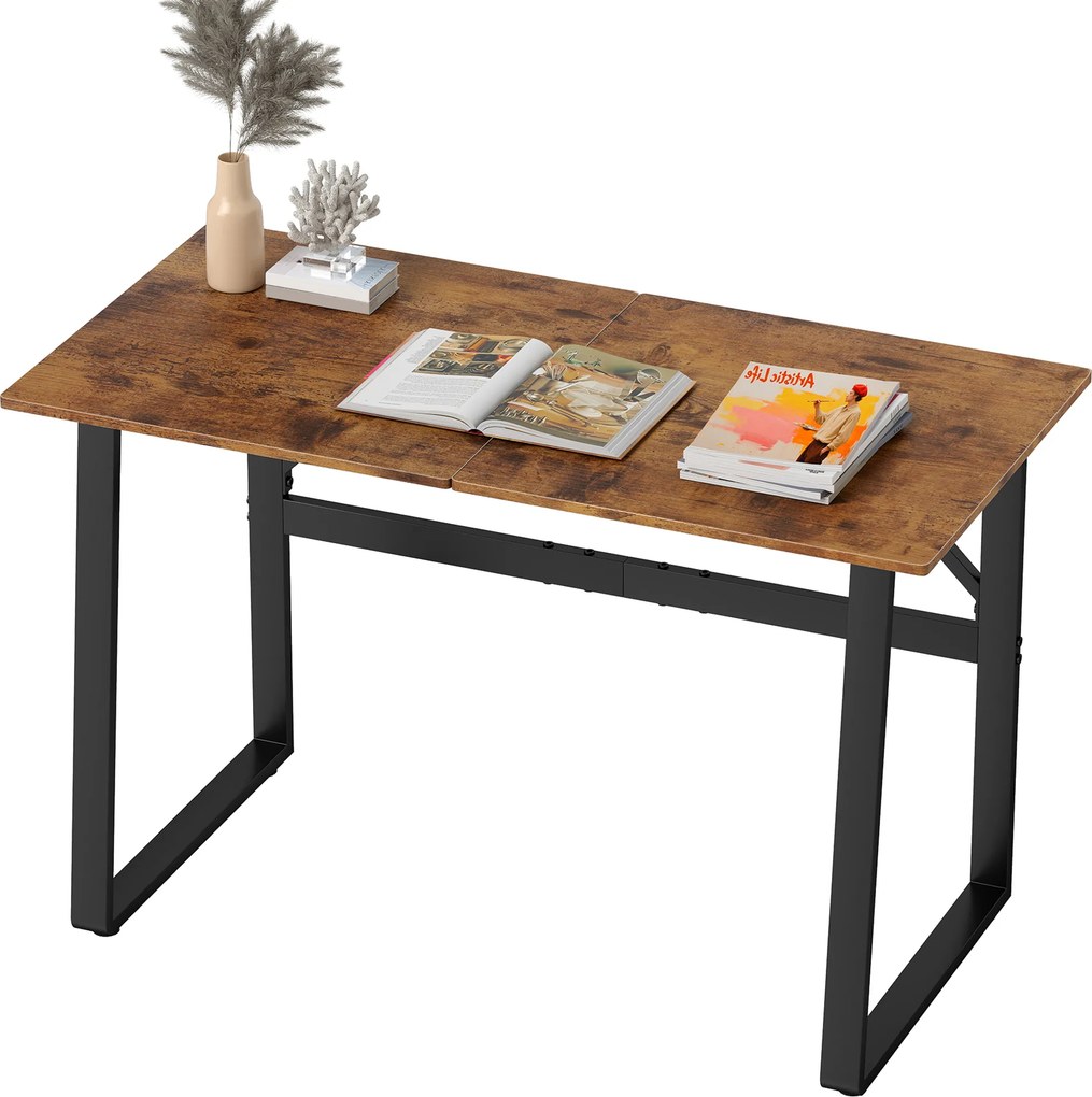 HOMCOM Psací stůl, počítačový stůl s ocelovým rámem, kancelářský stůl PC stůl 120x60x76 cm rustikálně hnědá + černá