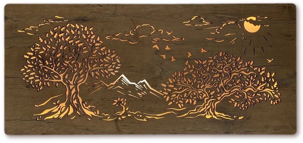 Li-Go "Tři duby" světelný obraz s baterií 110x50cm varianta: ovládání na obraze bez dálkového ovladače, provedení: bříza