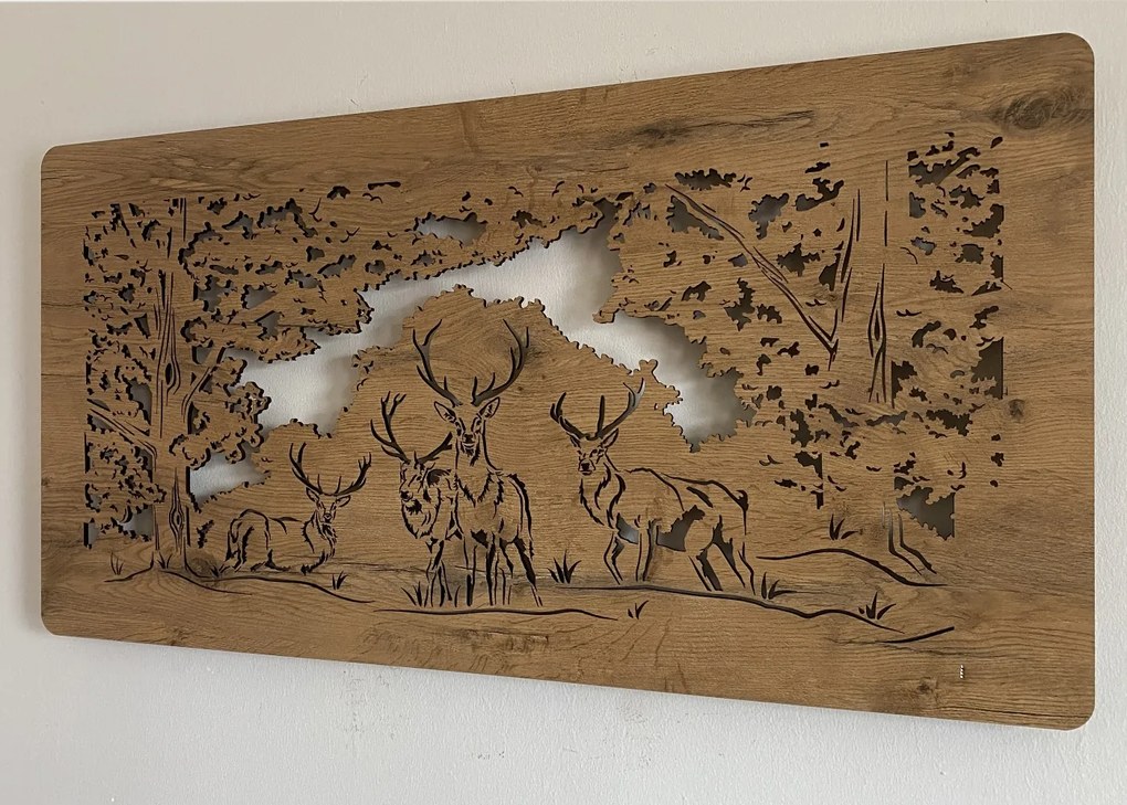 Li-Go "Jeleni" světelný obraz s baterií 120x60cm varianta ovládání: manuál/pohybové čidlo, provedení povrchu: dub
