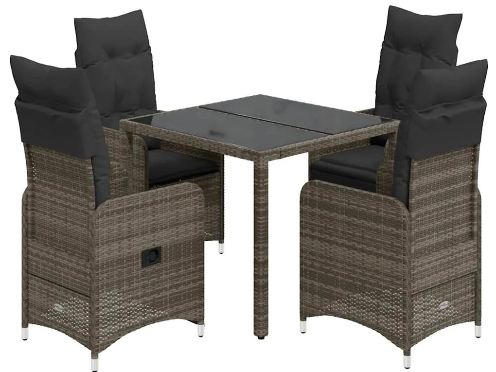 5dílný zahradní bistro set s poduškami šedý polyratan 3277033