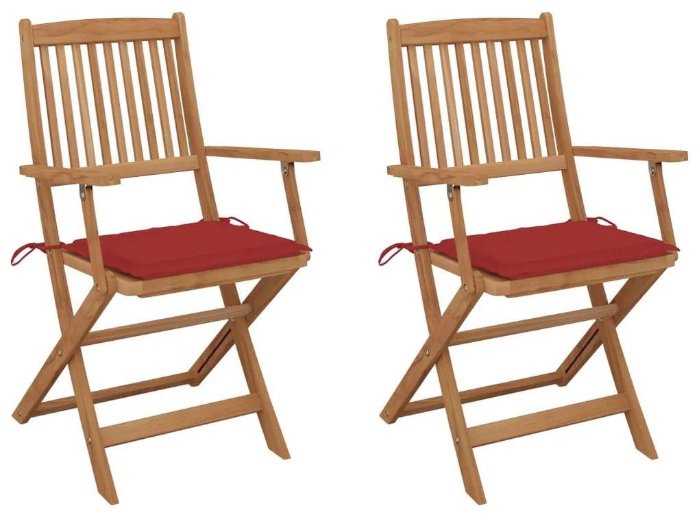 3064596 vidaXL Skládací zahradní židle s poduškami 2 ks masivní akáciové dřevo