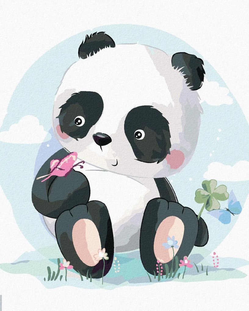Diamantové malování diamondi - panda s motýlkem, 40x50 cm, bez rámu a bez vypnutí plátna