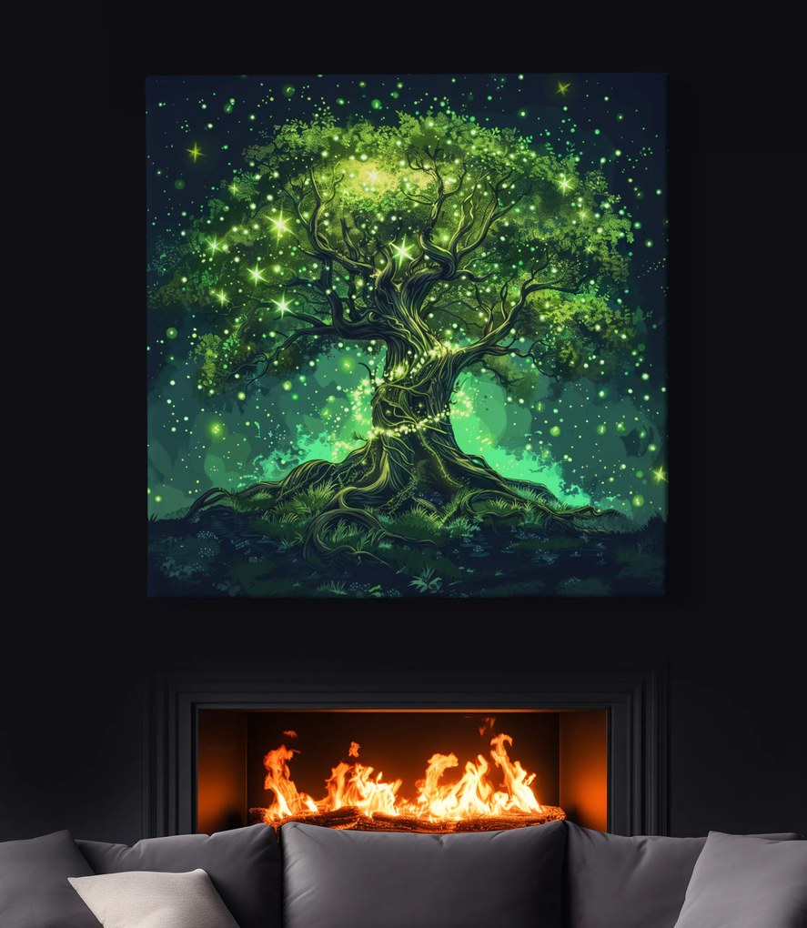 Obraz na plátně - Strom života Světelná koruna FeelHappy.cz Velikost obrazu: 140 x 140 cm