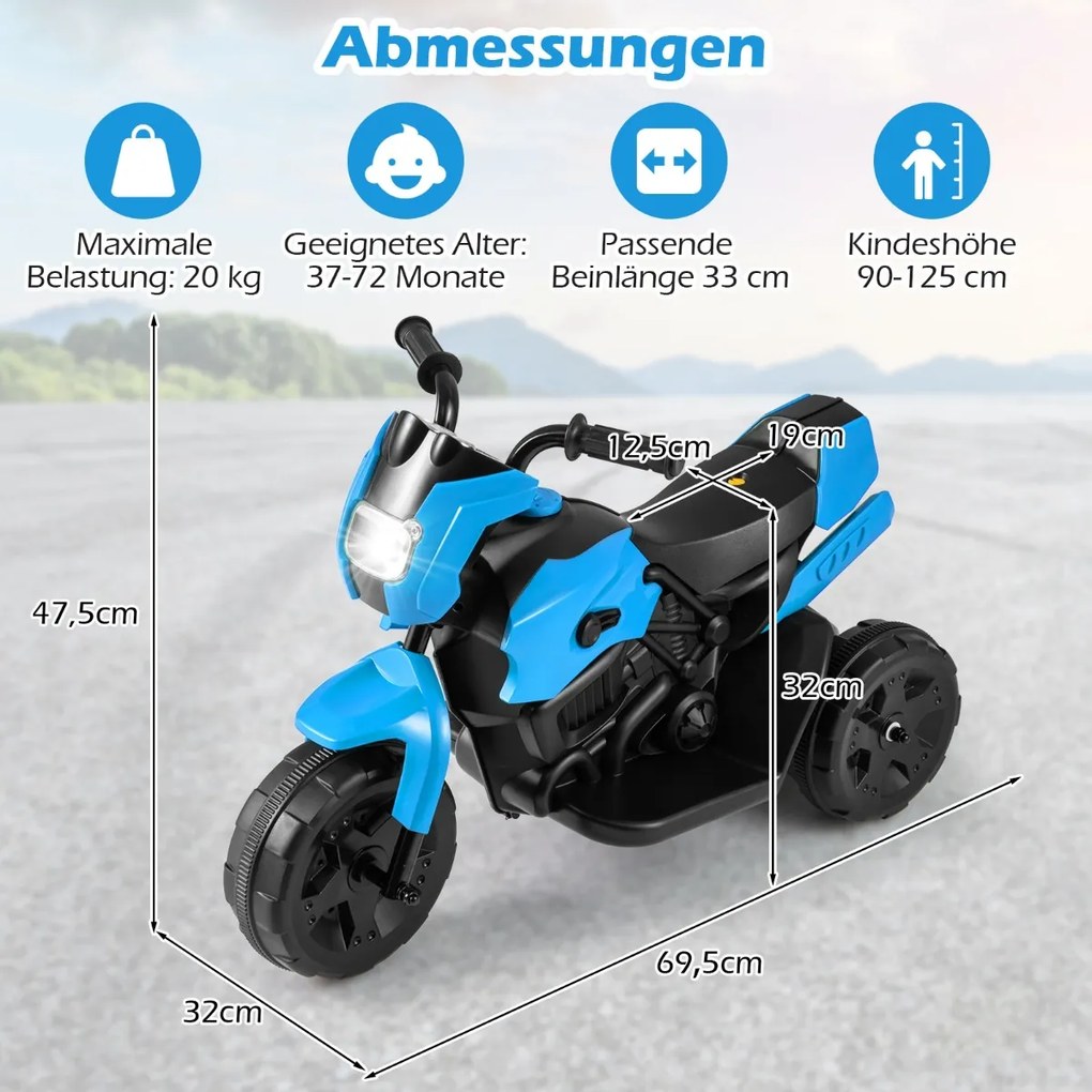 Costway 6 V Dětský motocykl 3-kolový elektrický motocykl s LED
