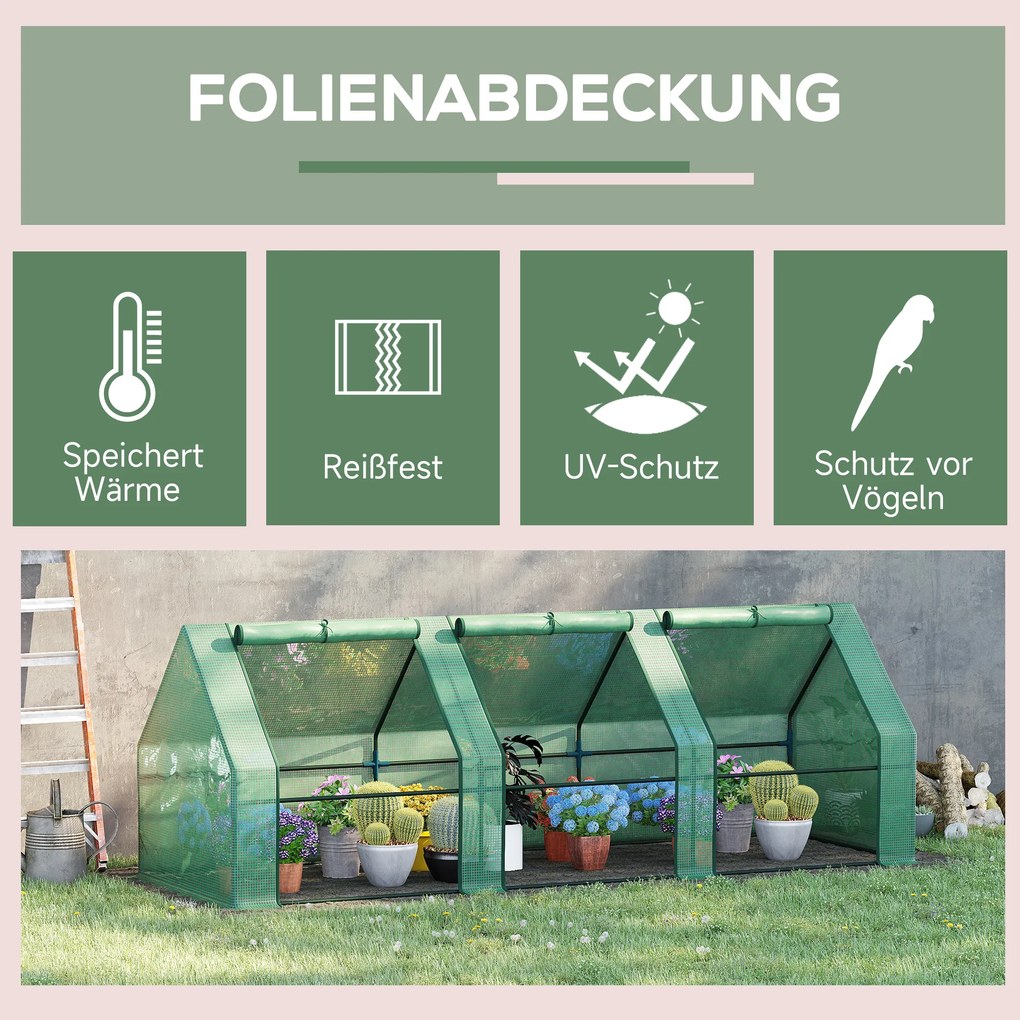 Outsunny skleník rajčatový dům studený rám 270x90x90cm zelený pro zahradu balkon a rostliny