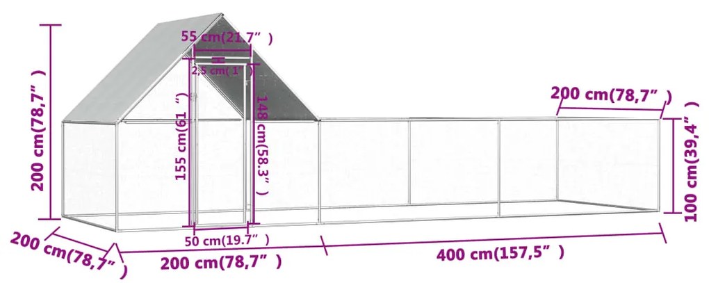 vidaXL Marketos Klec pro kuřata 6 x 2 x 2 m pozinkovaná ocel