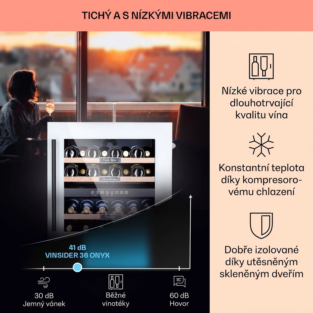 Klarstein Vinsider 36 Quartz Edition, vinotéka, 85 l, 2 zóny, 5-22 °C
