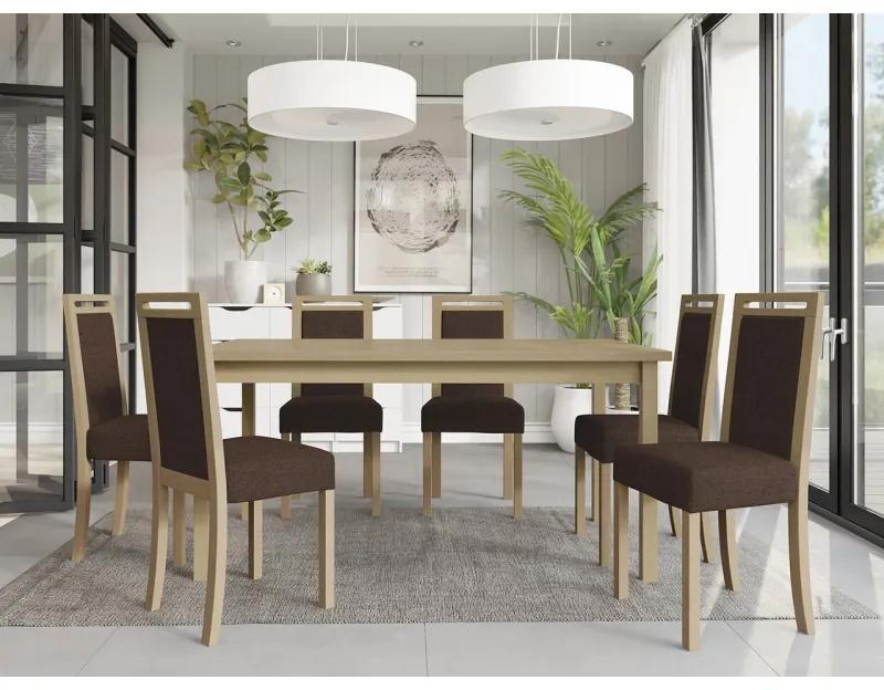 Rozkládací jídelní stůl se 6 židlemi AL03, Barva dřeva: bílá-L, Potah: Kronos 7