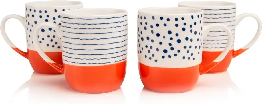 Sada 4 hrnků z asijské imitace porcelánu Sabichi Tangerine, 370 ml